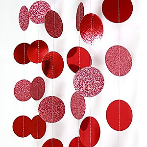 Decor365 Glitter Red Circle Dots Garland Kit for Party Hanging Decoration/Streamers/Backdrop/Banner/Garlands/Photo Booth Decor for Chinese New Year Celebration/Birthday/Wedding/Valentines/Engagement