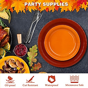 48PCS Thanksgiving Paper Plates Fall Disposable Dinner Plates Heavy Duty Kids Dinnerware Sturdy Appetizer Dessert Plates Give Thanks Autumn Harvest Party Supplies Round Multi-color Plates 10in&7in