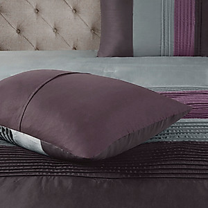 Madison Park Amherst Faux Silk Comforter Set-Casual Contemporary Design All Season Down Alternative Bedding, Matching Shams, Bedskirt, Decorative Pillows, King(104"x92"), Purple, 7 Piece (MP10-127)