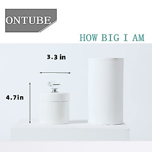 ONTUBE Porcelain Cotton Swabs Holder Organizer with Crystal Lid and Easy to Clean, White (Silver Lid,Set of 1)