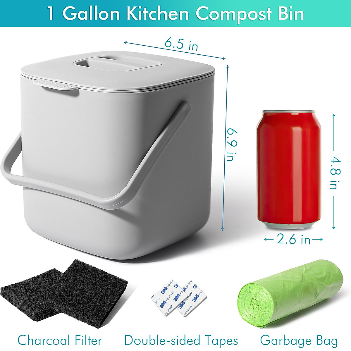 RYTOXILO Small Compost Bin Kitchen - 1 Gallon Countertop Compost Bin with Lid, Indoor Compost Bins with Inner Sieve, Food Waste Bin for Kitchen Compost, Kitchen Food Scrap Pail Bucket