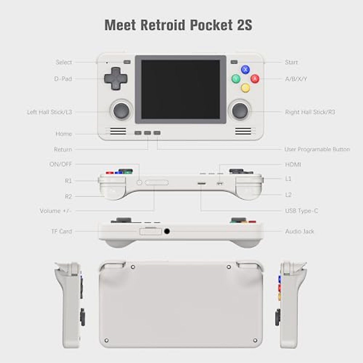 Retroid Pocket 2S Retro Game Handheld - Android Console with Multiple Emulators, 3.5 Inch Display, 4000mAh Battery, Classic 16Bit Games (4+128GB)