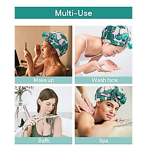 Auban Shower Cap Reusable,Ribbon Bow Bath Cap Oversized Large Design With Waterproof Exterior for All Hair Lengths,Great for Girls Spa Home Use,Hotel and Hair Salon (Green)