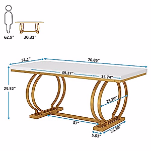 Tribesigns 70.9" Executive Desk, Large Modern Office Desk Computer Desk with Gold Metal Frame, Conference Table Meeting Room Table for Home Office, White and Gold