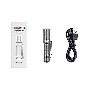 ThruNite EDC Flashlight Archer Mini, 405 Lumens Tail Switch LED Flashlight, USB C Rechargeable Little Pocket Penlight for Camping, Outdoor, and Emergency - Metal Grey Cool White