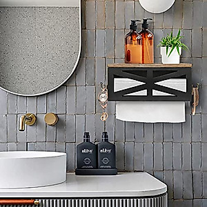 Solid Wood Paper Towel Dispenser Wall Mounted, Paper Towel Holder Wall Mount with Lid, Commercial C-Fold, Z-Fold, Trifold Hand Paper Towel Holder Dispenser, Napkin Holder with Metal Hooks for Kitchen