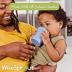 WeeSprout Bamboo Grow-With-Me Sippy Cups, Set of four 10 oz Kids Cups, Double as Baby Sippy Cups & Toddler Cups, Made With All Natural Bamboo & 100% Silicone, Bite Spout Design, Dishwasher Safe