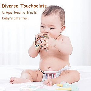 AULEGE Baby Teething Toy for Babies 3-12 Months, Silicone Baby Teether Toys with Rattle, Rattle Sensory Teether Toy, Baby Chew Toys for Teething Relief, BPA Free, Beige