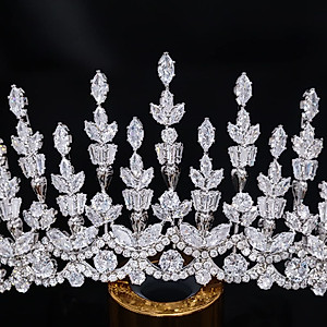 Jorsnovs Cubic Zirconia Bridal Crowns for Women Silver Wedding Tiaras CZ Princess Birthday Party Headpieces Zircon Hairbands