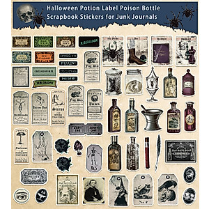 Prstincol 106 Pcs Potion Labels Stickers, Apothecary Stickers Dark Aesthetic Wine Bottle Stickers for Scrapbooking, Wicca Stickers for Junk Journal Bullet Journals DIY Crafts