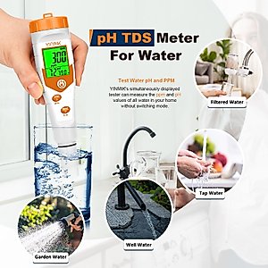 YINMIK Hydroponics EC pH Tester, Simultaneous Display pH ppm for Base Reservoir Water, Continuous Monitoring of pH Conductivity Temp. ppm for Growing Nutrients, Indoor DWC System, Aeroponic Garden