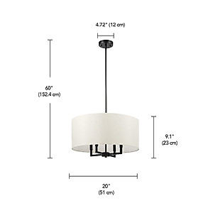Globe Electric 67000065 4-Light Chandelier, Matte Black, Beige Fabric Shade, Ceiling Light, Chandeliers for Dining Room, Ceiling Light Fixture, Lights for Room Décor, Bulb Not Included