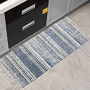 ABREEZE Cotton Rug Runner 2'x4.3', Boho Rug for Bedroom, Hand Woven Cotton Fringe Tassel Area Rug for Kitchen Laundry Bathroom Doorway