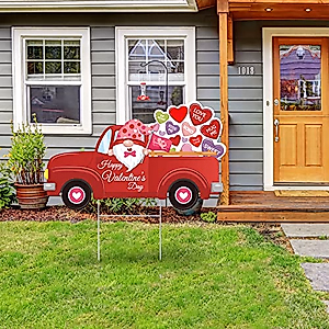 Valentine's Day Yard Signs with Stake Valentines Gnomes Outdoor Lawn Decorations Happy Valentine's Day Red Truck Lawn Signs for Valentine Day Wedding Anniversary Lawn Garden Yard Outside Decorations