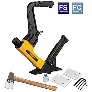 DEWALT Flooring Nailer, Pneumatic, Adjustable Base for All Size Flooring, 15.5-Guage Staples and 16-Guage Nails (DWFP12569)