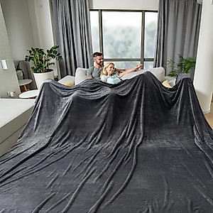 HOMFINE Oversized King Fleece Blanket 120x120 Inches - Ultra Soft Cozy Warm Giant Huge 10'x10' Blanket for Bed, Sofa, Couch, Travel, Camping, Extra Large 350 GSM Flannel Big Throw Blanket, Dark Grey