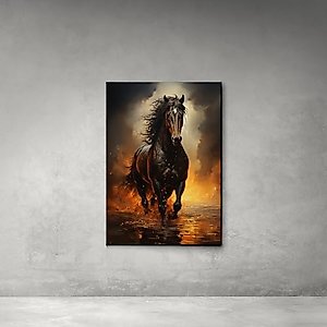 Majestic Black Stallion Galloping In The Clouds, Black Horse On Salt Flats, Canvas Print, Black Horse Print, Black Horse Wall Art, Wall Art, Art Decor
