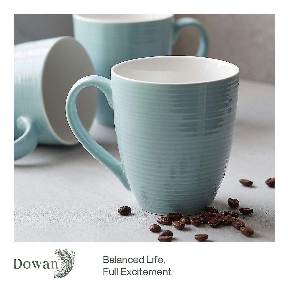 DOWAN 17 oz Large Coffee Mugs Set of 4 - Ceramic Coffee Mugs with Large Handle, Thanksgiving Christmas Coffee Cups Gift for Hot or Cold Drinks, Easy to Hold & Texture Design, White