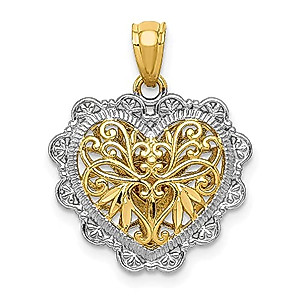 IceCarats 14K Two Tone Gold White Reversible Antique Filigree Heart Necklace Love Pendant Charm Only