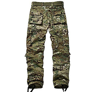AKARMY Men's Ripstop Wild Cargo Pants, Relaxed Fit Hiking Pants, Army Camo Combat Casual Work Pants with 8 Pockets(No Belt) 3355 CP Camo 34