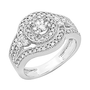 Dazzlingrock Collection 1.00 Carat (Cttw) 14k Round Diamond Women Vintage Engagement Ring Set 1 CT, White Gold, Size 8