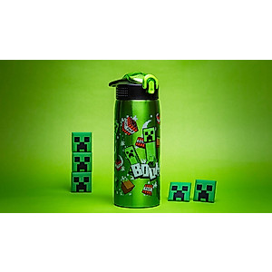 Zak Designs Minecraft Water Bottle for Travel and At Home, 19 oz Vacuum Insulated Stainless Steel with Locking Spout Cover, Built-In Carrying Loop, Leak-Proof Design (Creeper)
