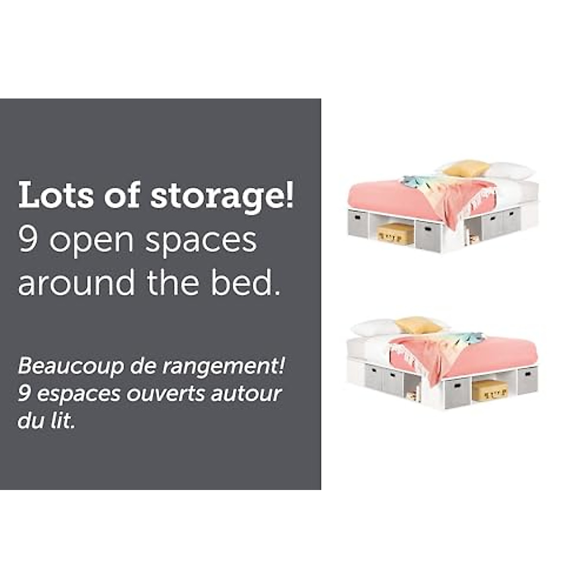 South Shore Flexible Platform Bed with Storage and Baskets, Full, Pure White