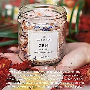LA SALT CO Aromatherapy Bath Salt Soak, Zen | Mineral-Rich Himalayan Pink Salt & Magnesium Chloride, Sweet Orange, Lemon, Patchouli, Lavender & Peppermint | 16 oz