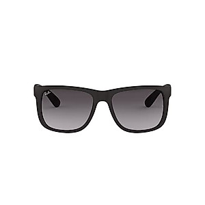 Ray-Ban RB4165 Justin Wayfarer Sunglasses, Rubber Black//Light Grey Gradient Dark Grey, 55 mm