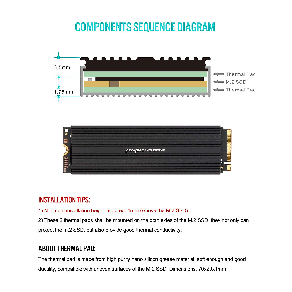 Advancing Gene NVMe M.2 2280 SSD Heatsinks Cooler, Universal Type (2nd Gen)