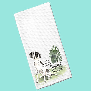 Watercolor Life is Better with an English Pointer Microfiber Kitchen Tea Bar Towel Gift for Animal Dog Lover