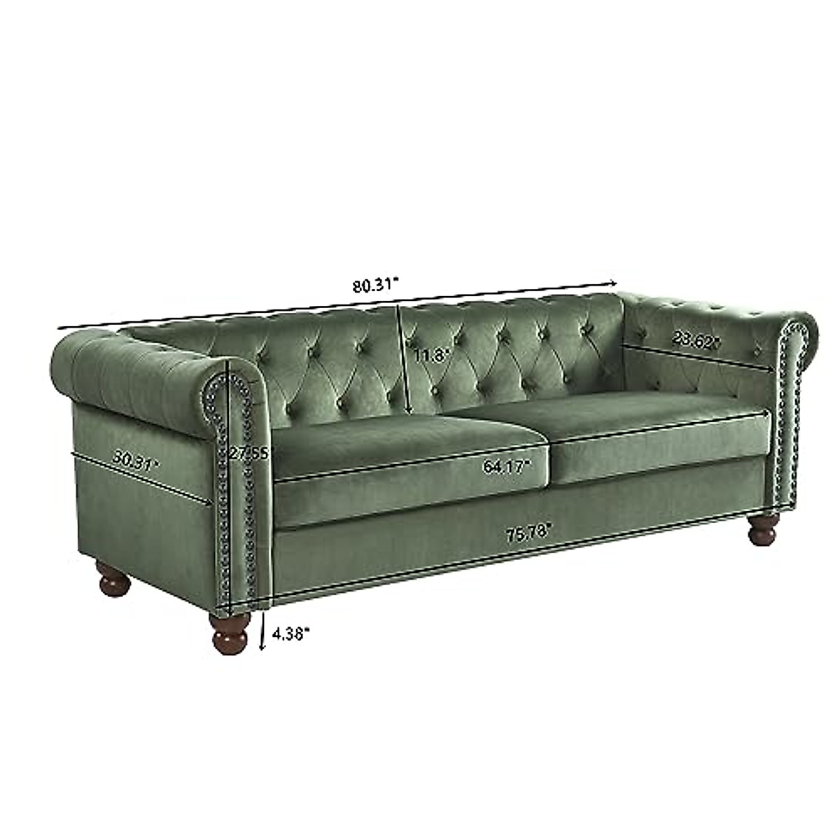 Classic Traditional Upholstered Sofa with high-tech, Fabric Surface/Chesterfield Tufted Fabric Sofa Couch for Living Room Bedroom (Green)