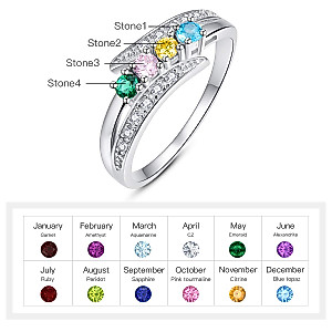 AVECON Sterling Silver Mothers Ring 4 Birthstones 925 Sterling Silver Personalized Promise Rings Customized Rings for Women Size 8