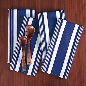 RIANGI Kitchen Towels Cotton (20x30 Inches 6 Pack) Blue And White Kitchen Towels Hand Towels With Hanging Loop Tea Towels For Kitchen, Absorbent Dish Towels, Best For Drying Dishes Navy Kitchen Towels