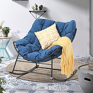 OC Orange-Casual Outdoor Rocking Chair, Patio Comfy Reading Chairs with Oversized Cushion, Indoor Rocker Egg Recliner Chair for Balcony Front Porch Garden Living Room, Navy Blue