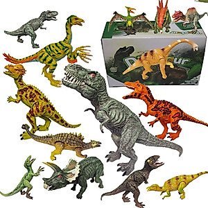 E EAKSON Dinosaur Toys for Kids and Boys Realistic Action Figures Educational,with Movable Jaws,Including T-Rex, Velociraptor Etc,14 Pcs, 6 to 10 Inches-Gift for Kids 3-7 Years Old