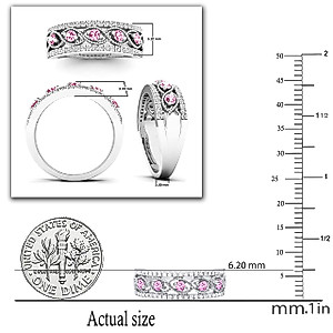 Dazzlingrock Collection 2.2 mm Each Round Pink Sapphire & White Diamond Ladies Anniversary Wedding Band | 925 Sterling Silver, Size 6.5