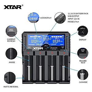 XTAR Dragon VP4L Plus Professional 18650 Capacity Tester Universal 18650 Charger for Rechargeable Batteries Li-ion 21700 26650 14500 16340 Ni-MH AA AAA D with USB Output and Battery Repair Function