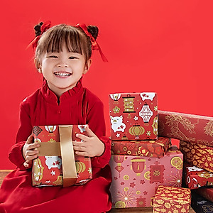 Gift Birthday Wrapping Paper Eastern China Theme For Mom Dad Boys Girls Friends, 20x28" Per Sheet(6 sheets:23 sq.ft.ttl.) Red Gift Wrap for Chinese Lunar New Year 2022 Spring Festival Wedding Baby Shower Christmas