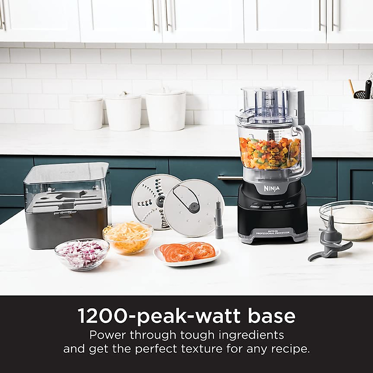 Ninja NF705BRN Professional XL Food Processor, 1200 Peak-Watts. 4 Functions for Chopping, Slicing/Shredding, Purees, Dough. 12-Cup Processor Bowl, 2 Blades/Discs, Feed Chute/Pusher, Storage Box, Black