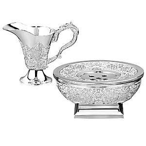 BOKER-TOV SHALOM Mayim Achronim Set - Silver Plated Judaica Washing Cup and Bowl Set (Filigree Design)