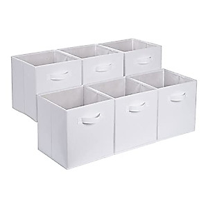 Amazon Basics Collapsible Fabric Storage Cube Organizer with Handles, 10.5 x 10.5 x 11 Inch, White - Pack of 6
