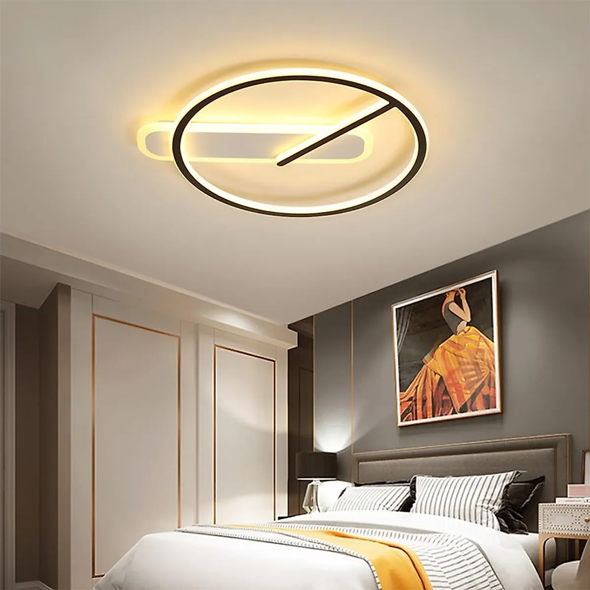Hanging Lamp, Ultra-Thin Round Ceiling Light, LED Three Color Dimming Flush Mount Ceiling Light, Dimmable 3000K-6000K Ceiling Lamps for Bedroom Dining Living Room Kitchen Hallway (Size : 50cm)