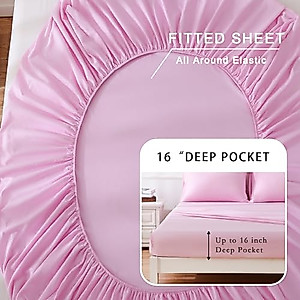 Overket Twin Sheet Set Ultra Soft Twin Bed Sheets 1800 Series Luxury Cooling Sheets-100% Microfiber-Breathable-Wrinkle Free - Twin Size Pink-3PC