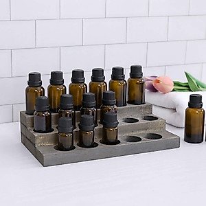 MyGift 3-Tier Vintage Grey Wood 17-Bottle Essential Oil Display Stand
