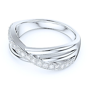 PRSTANI Sterling Silver X Shape One Row Simulated Round Brilliant Cut Diamonds Cross Two Split Shanks Wedding Ring (9)