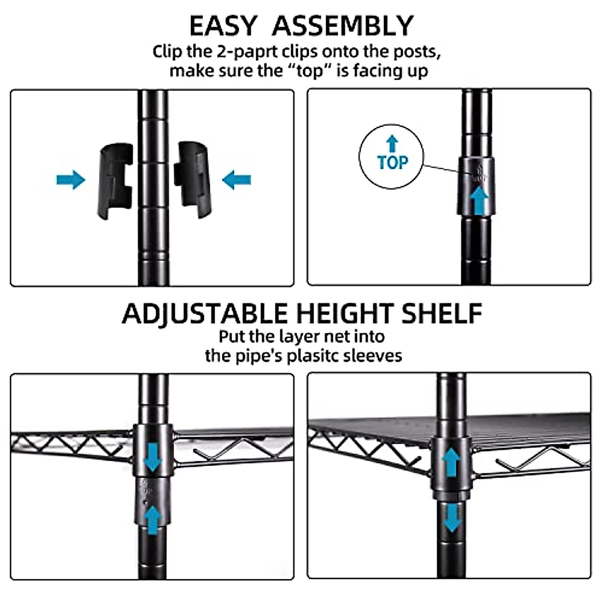 DABUFOY 5 Tier Metal Shelving, Kitchen Shelves, Adjustable Storage Shelves Heavy Duty, Wire Rack Shelf Garage Organizer, Standing Storage Shelf Units for Bathroom Pantry (Black, 23.22L x 13W x 59H)