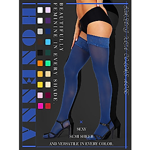 HONENNA Semi Sheer Stay Up Lingerie Thigh High Stockings Lace Top Size A-F, 1-2 Pairs