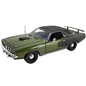 1971 Plymouth Hemi Barracuda Ivy Green with Black Graphics and Black Vinyl Top Limited Edition to 276 Pieces Worldwide 1/18 Diecast Model Car by Acme A1806132VT