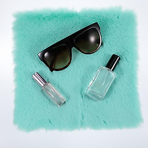 10 Inches Faux Fur Seat Cushion Mini Rug Fluffy Soft Rug Cushion Small Square Faux Fur Rug Photography Props Background Nail Mat Fluffy Chair Pad for Living Room Sofa Bedroom Floor(Lake Blue)